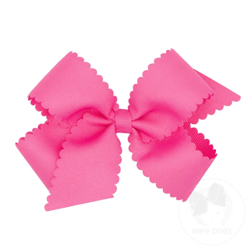 WEE ONES Medium Hot Pink Grosgrain Scalloped Edge Hair Bow | Boro Belles & Babes